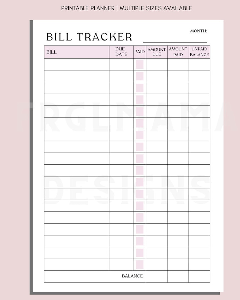 Monthly Bill Payment Tracker: Printable Checklist (editable PDF) - Etsy