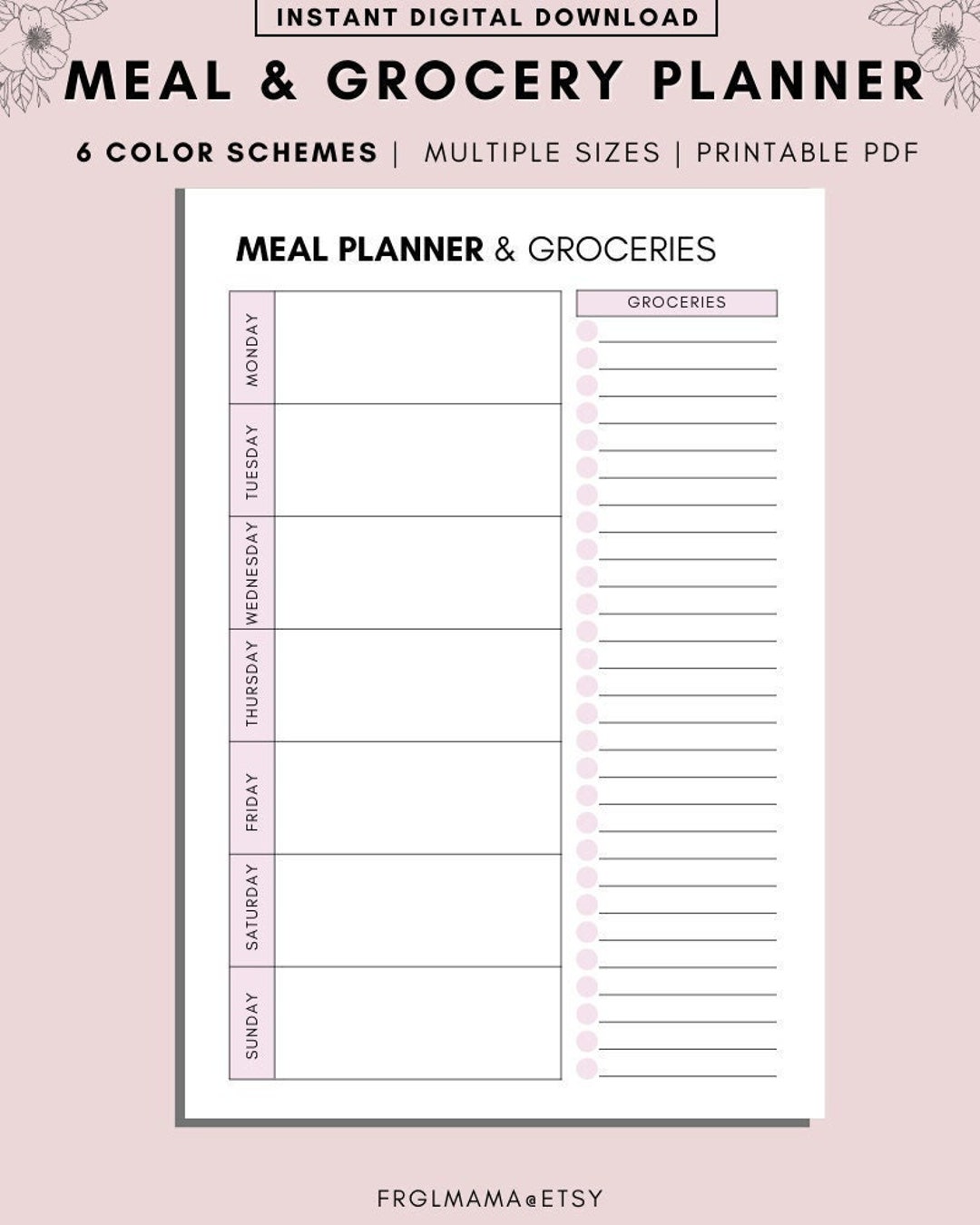 Meal Planner and Groceries Planner, Weekly Menu Planner, Meal Prep ...