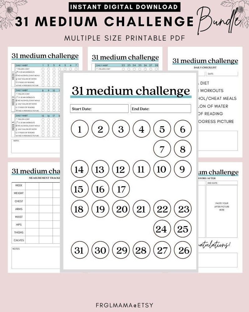 31 Day Challenge Tracker Bundle: Fitness & Self Improvement (digital ...