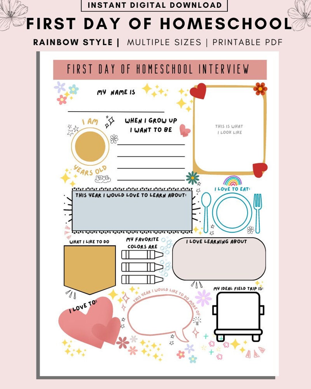 First Day of Homeschool Interview: Rainbow Printable (PDF Download) - Etsy