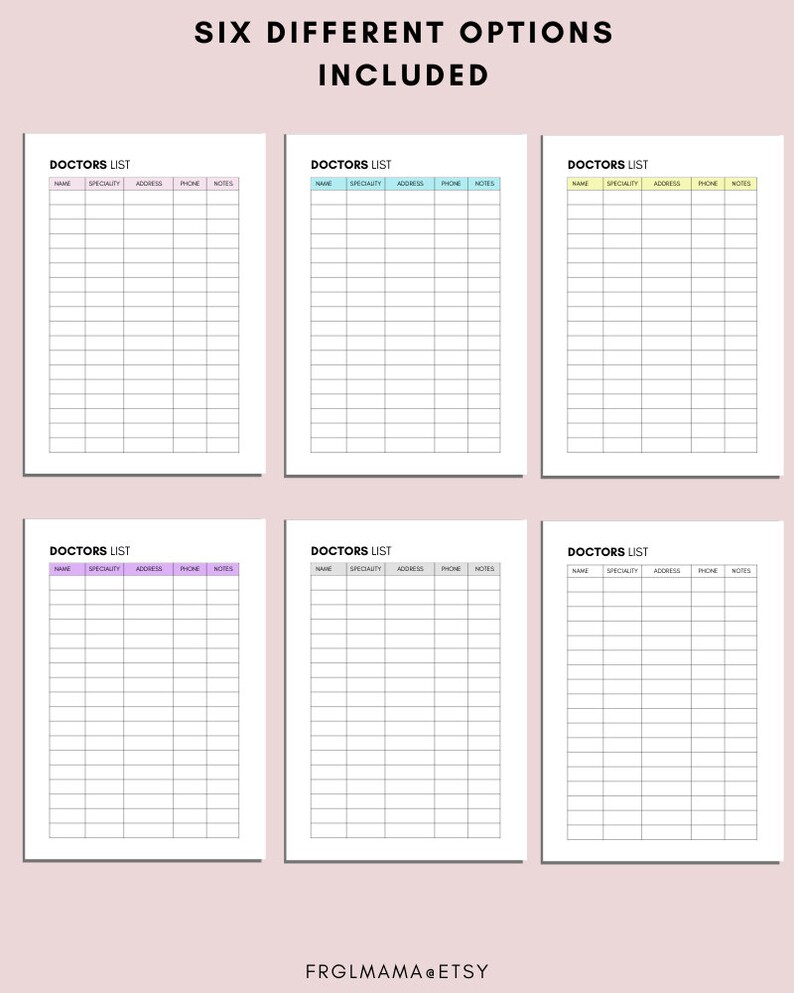 Doctors Contact List Printable: Medical Info, Letter Size (instant ...