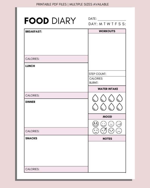 Monthly Food Diary Template Weekly Meal Planner Template Solid