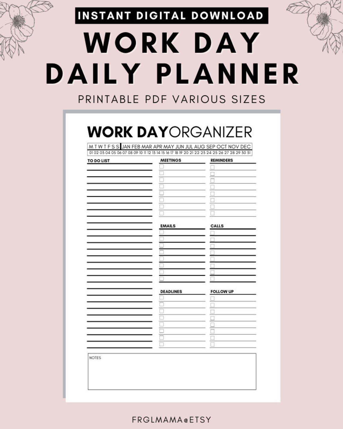 Work Checklist Template Work Day Organizer Planner Page Work | Etsy