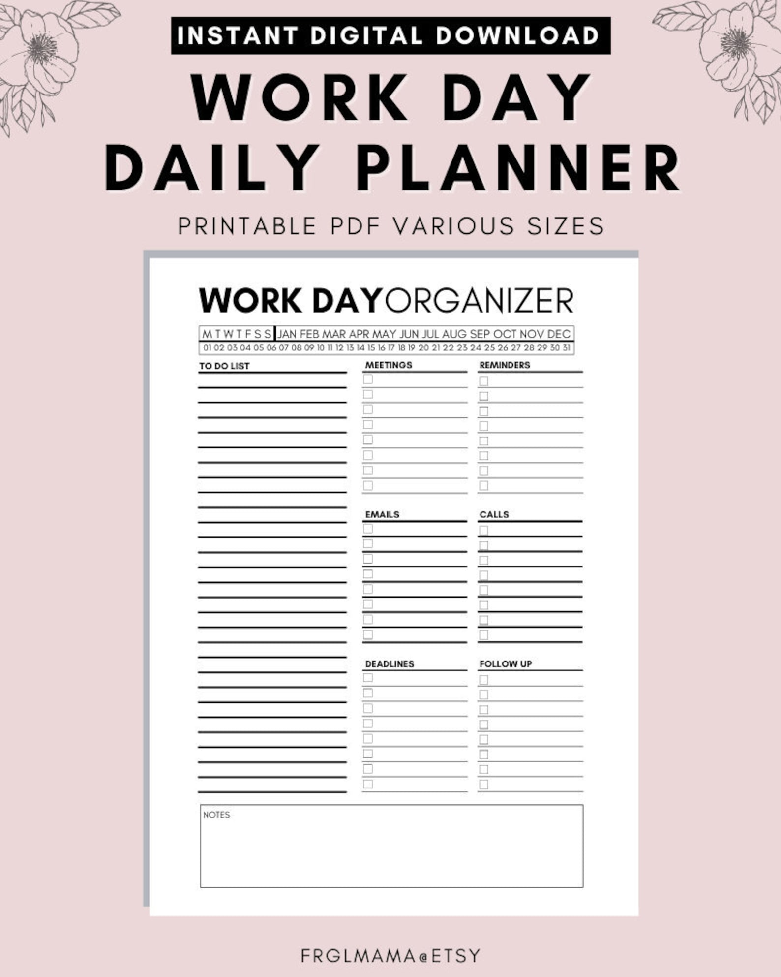 Work Day Planner: Printable Daily Task List (digital Download) - Etsy