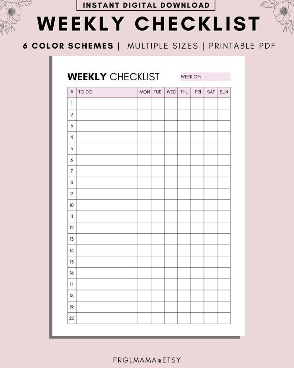 Weekly Checklist Printable to Do List Template Weekly | Etsy Canada