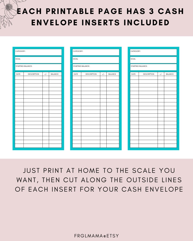 Cash Envelope Inserts Cash Transaction Register Cash - Etsy