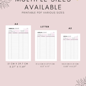 Annual Leave Tracker Printable: Work Holiday, Days off Log (PDF) - Etsy