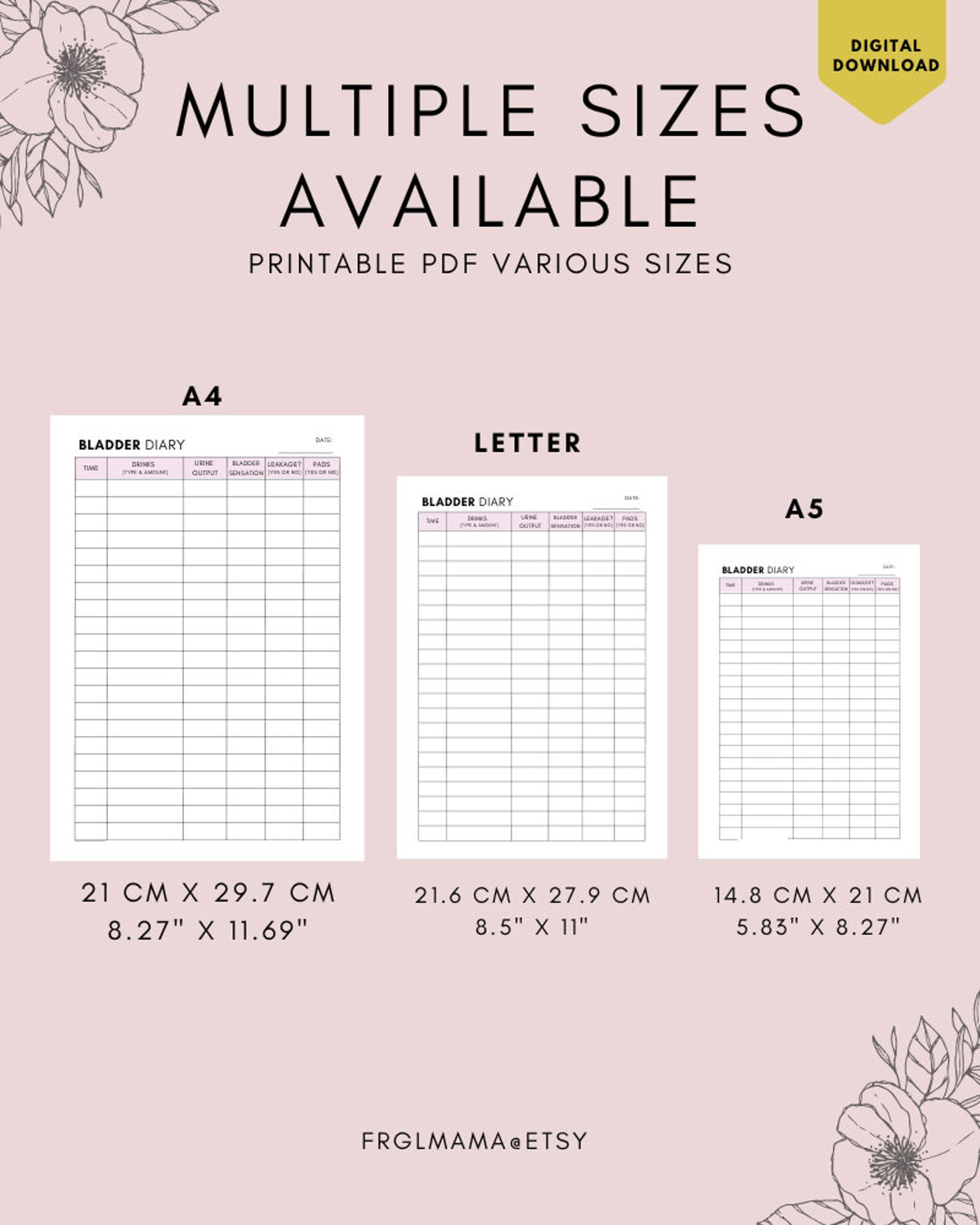 Bladder Diary Tracker Printable: Urination & Symptoms Log (PDF) - Etsy