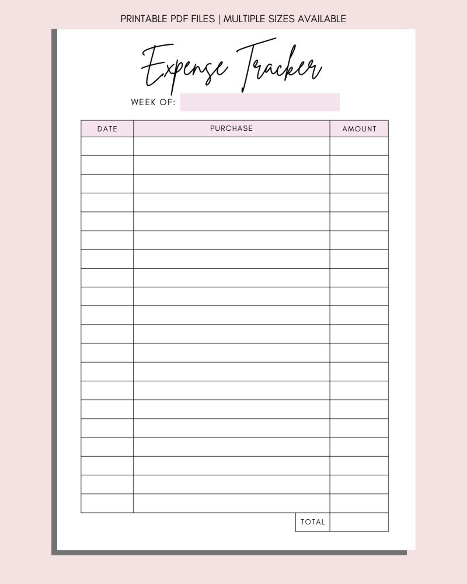 Weekly Expense Tracker Printable Expense Tracker Purchase Checklist ...