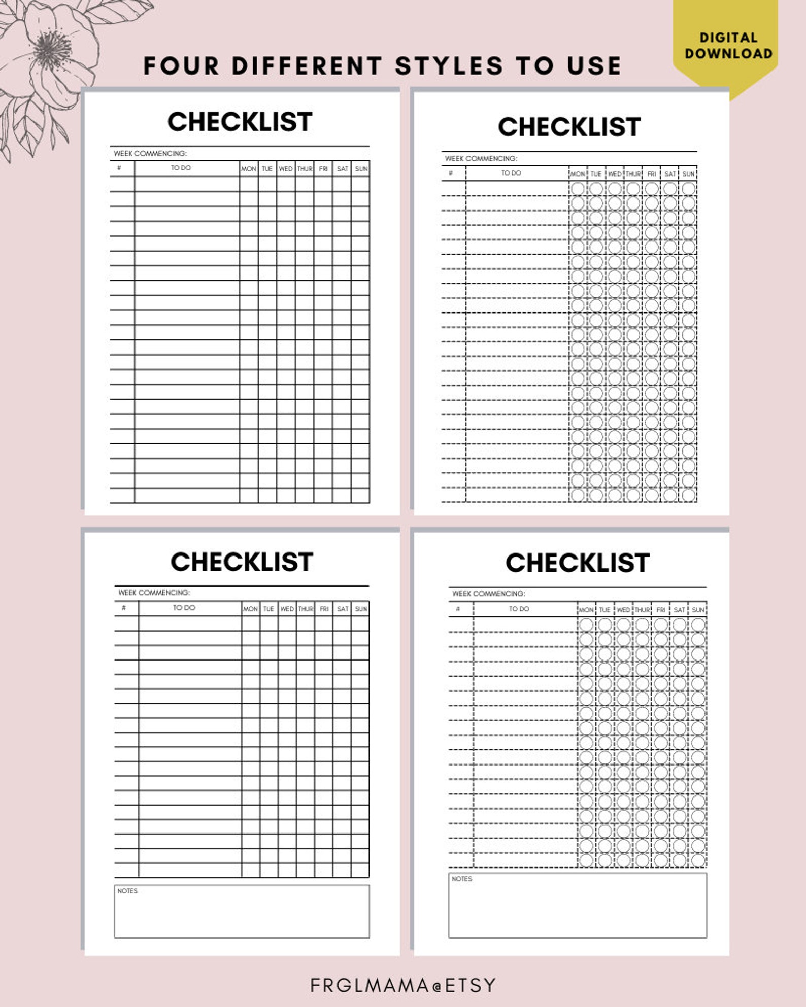 Weekly Checklist Printable: To-do List Planner (letter/a4) (instant ...