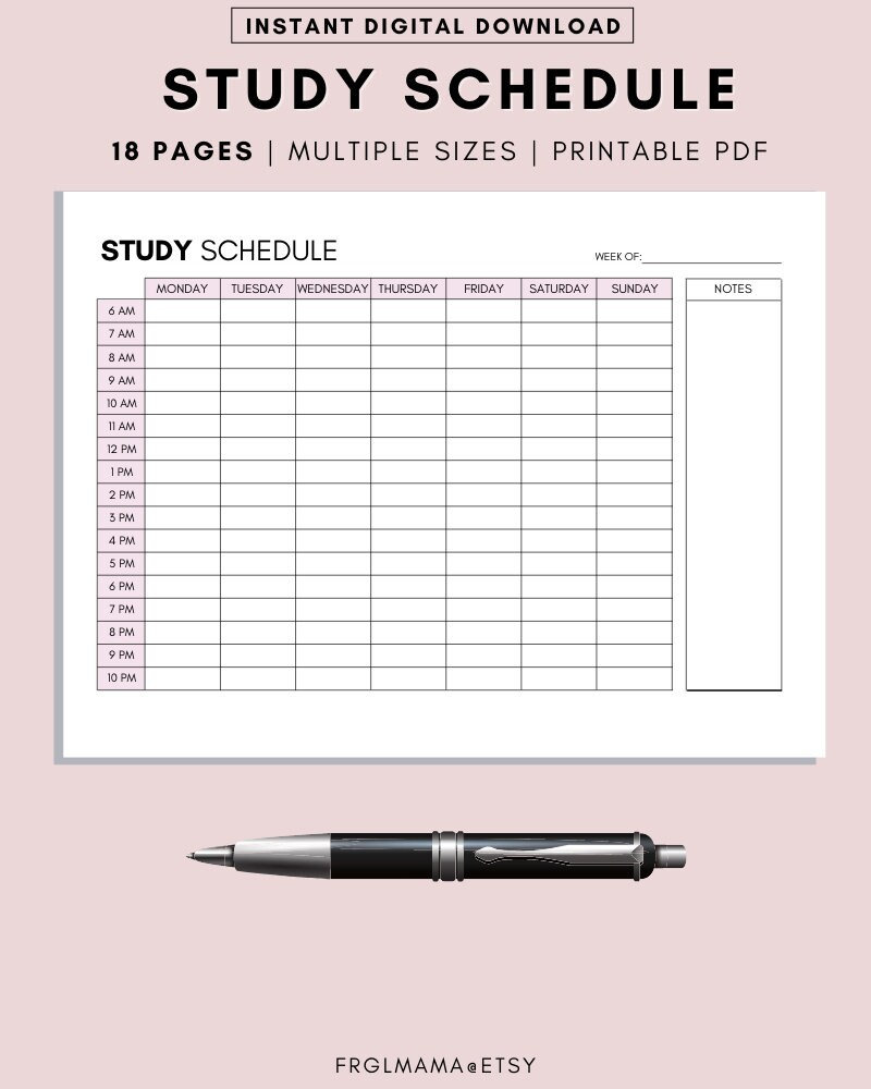 Minimalist Revision Timetable Printable Set Hourly Agenda | Etsy