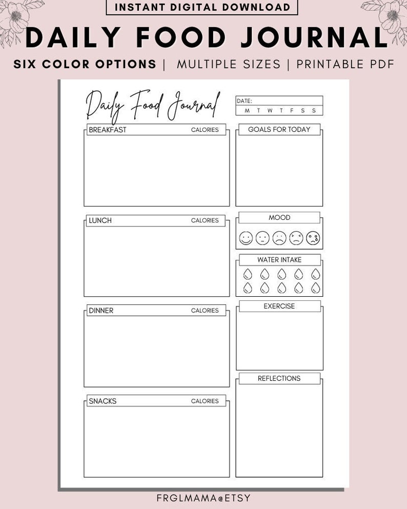 Undated Daily Food Journal A4 A5 Printable Daily Food - Etsy