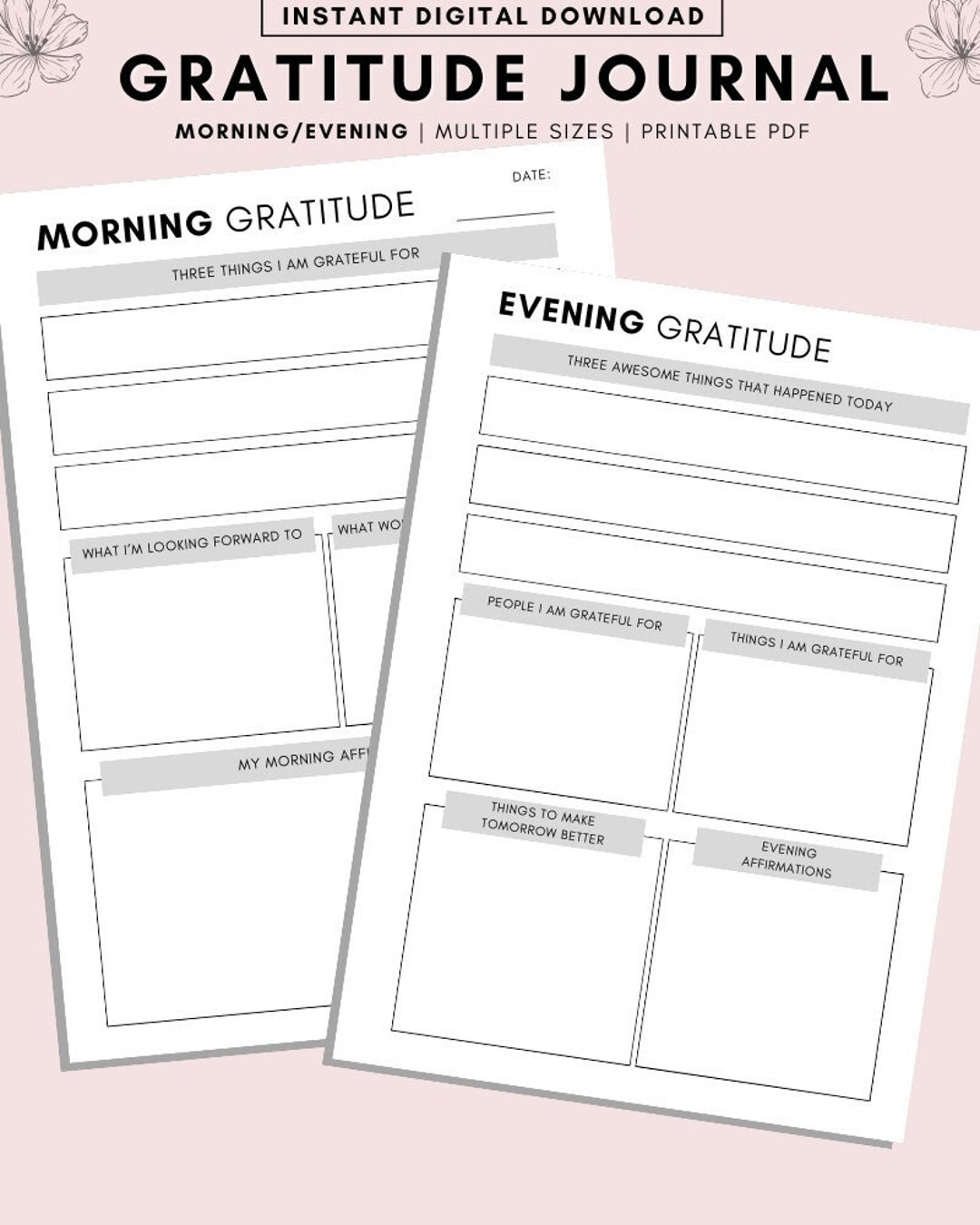 Gratitude Journal Printable: Daily Mindfulness Log (PDF) - Etsy