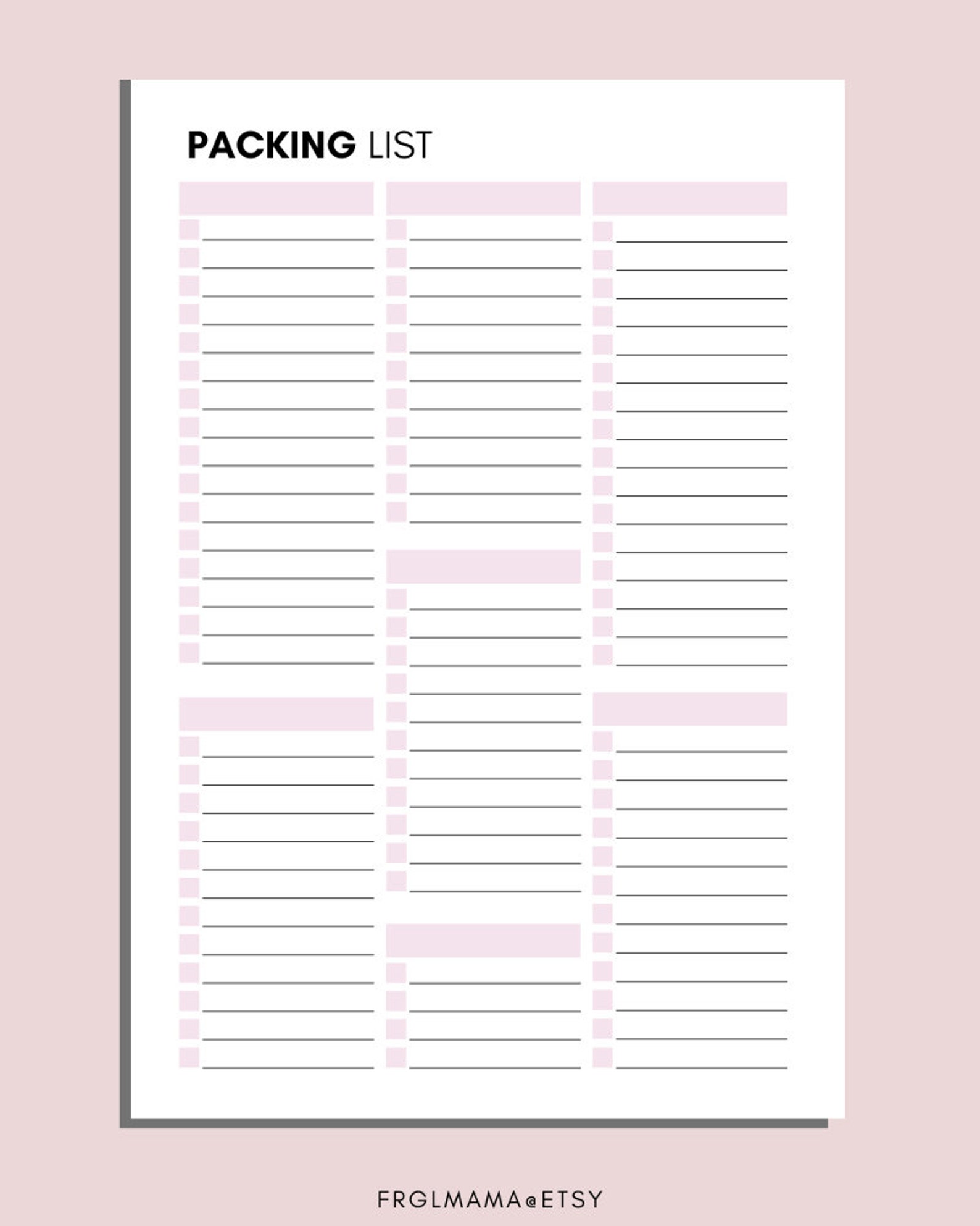 Vacation Packing List Printable: Travel Checklist Template (PDF) - Etsy