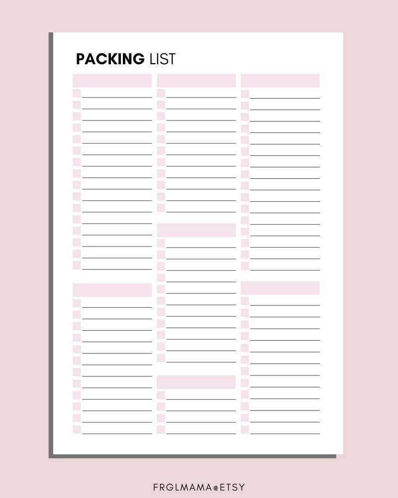 Blank Vacation Packing List Printable Packing List Template - Etsy