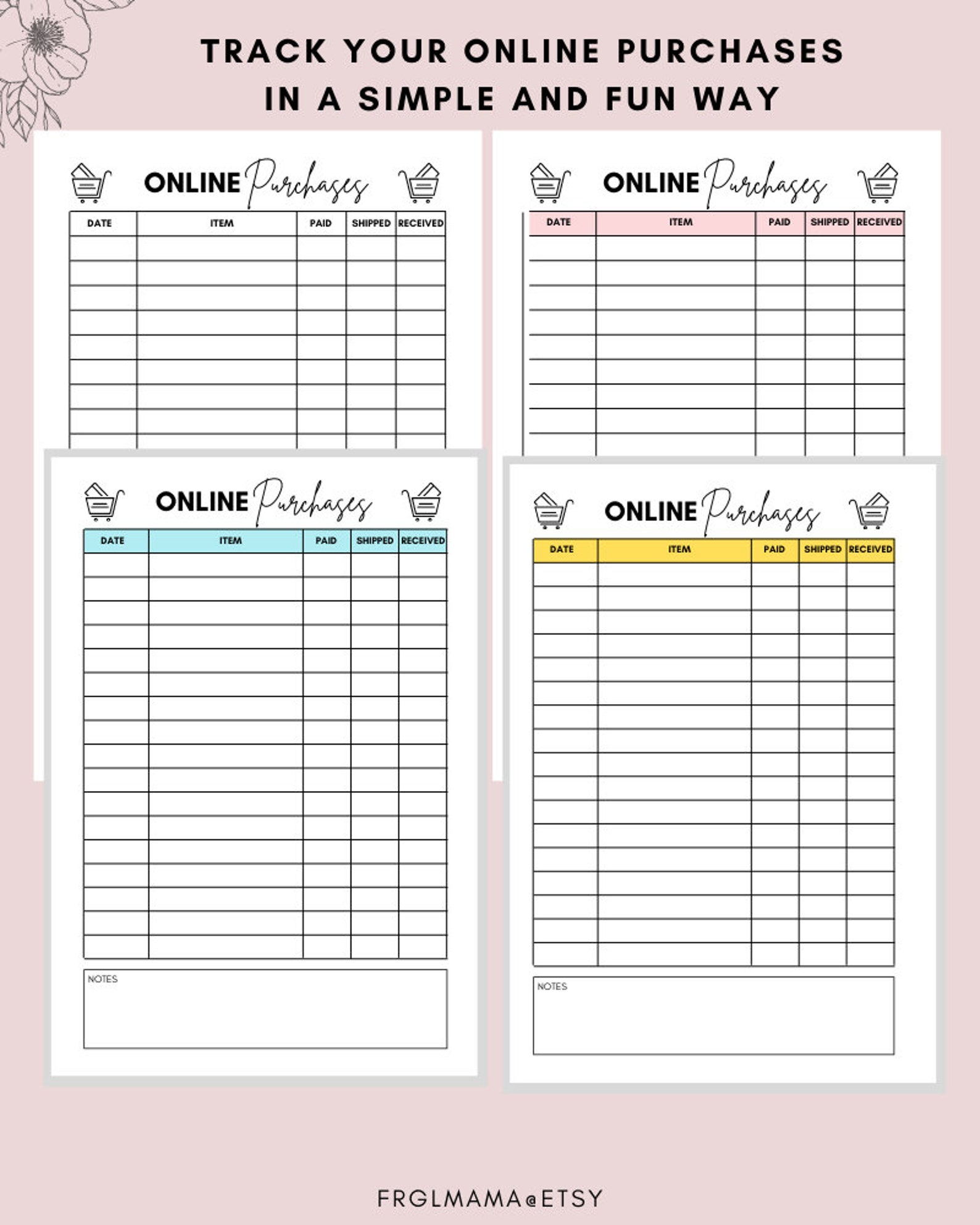 Printable Online Purchase Tracker Order Tracker Website - Etsy