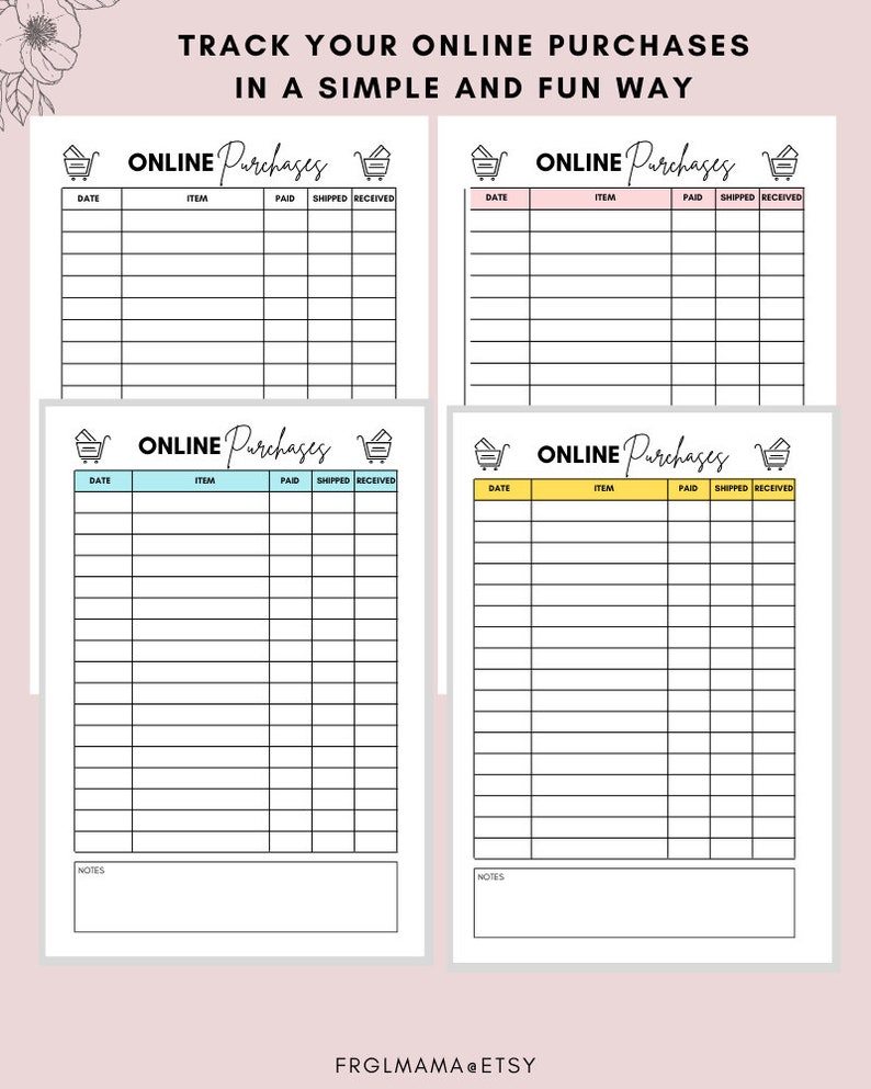 Printable Online Purchase Tracker Order Tracker Website - Etsy