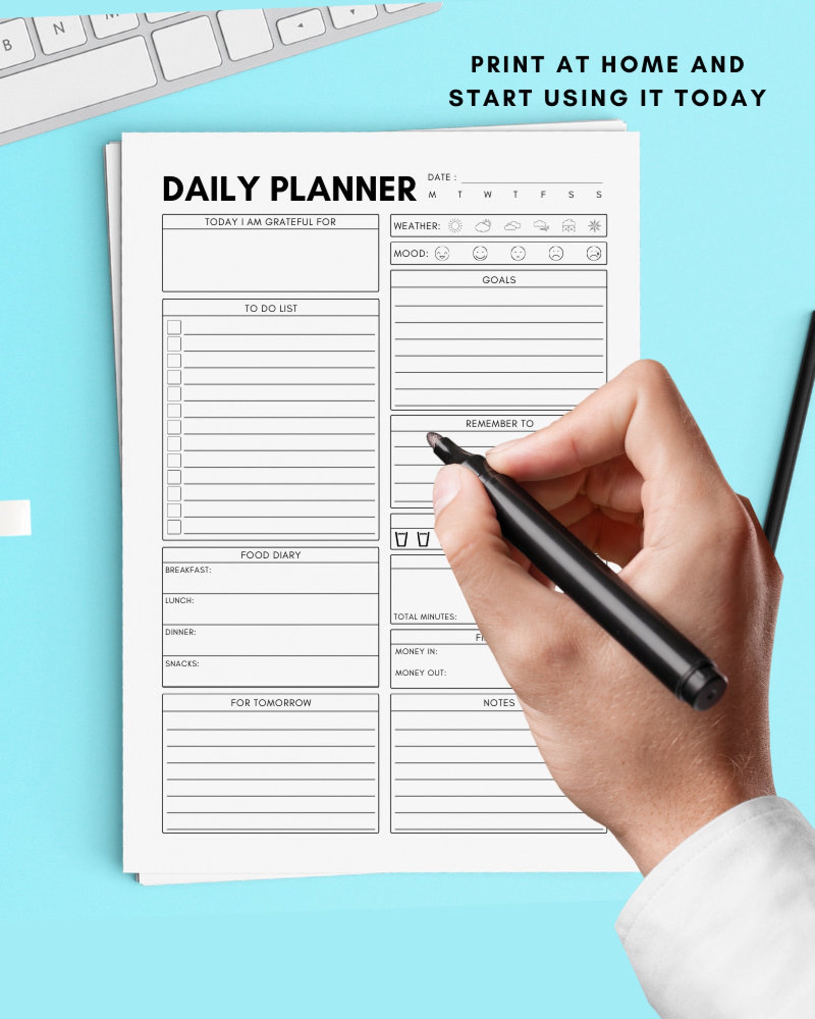 Undated Daily Planner Printable: A4 A5 Letter Size (PDF) - Etsy