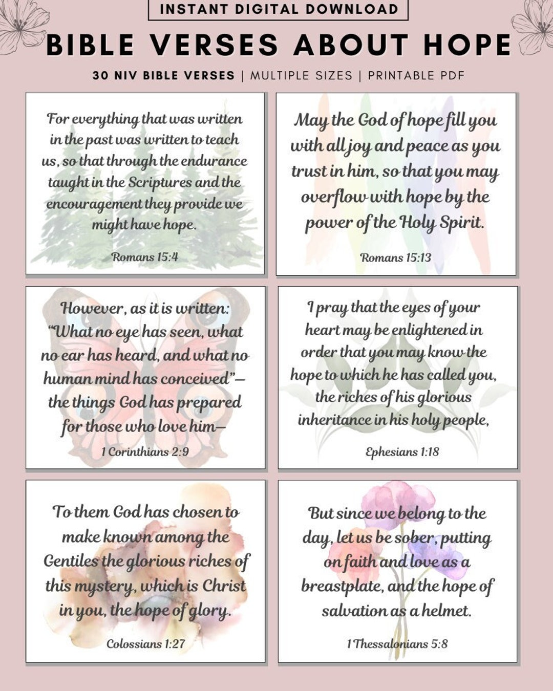 30 Encouraging Verse Cards, Bible Verses About Hope, Scripture Cards ...