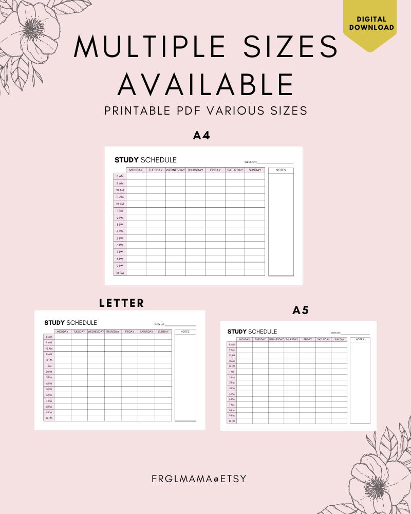 Minimalist Study Schedule Printable Set: Hourly, Weekly Timetable (A4 ...