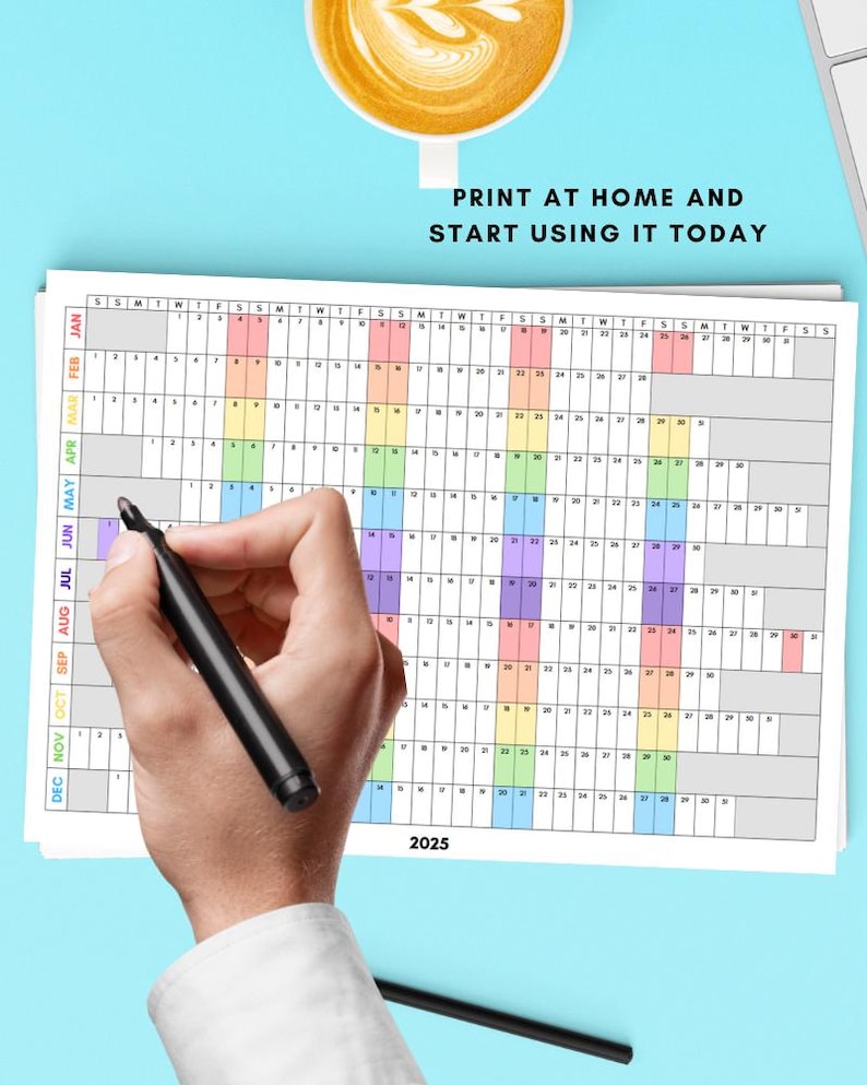 2025 Year Calendar Printable: Rainbow Wall Planner (A3, A4, A5 PDF) - Etsy