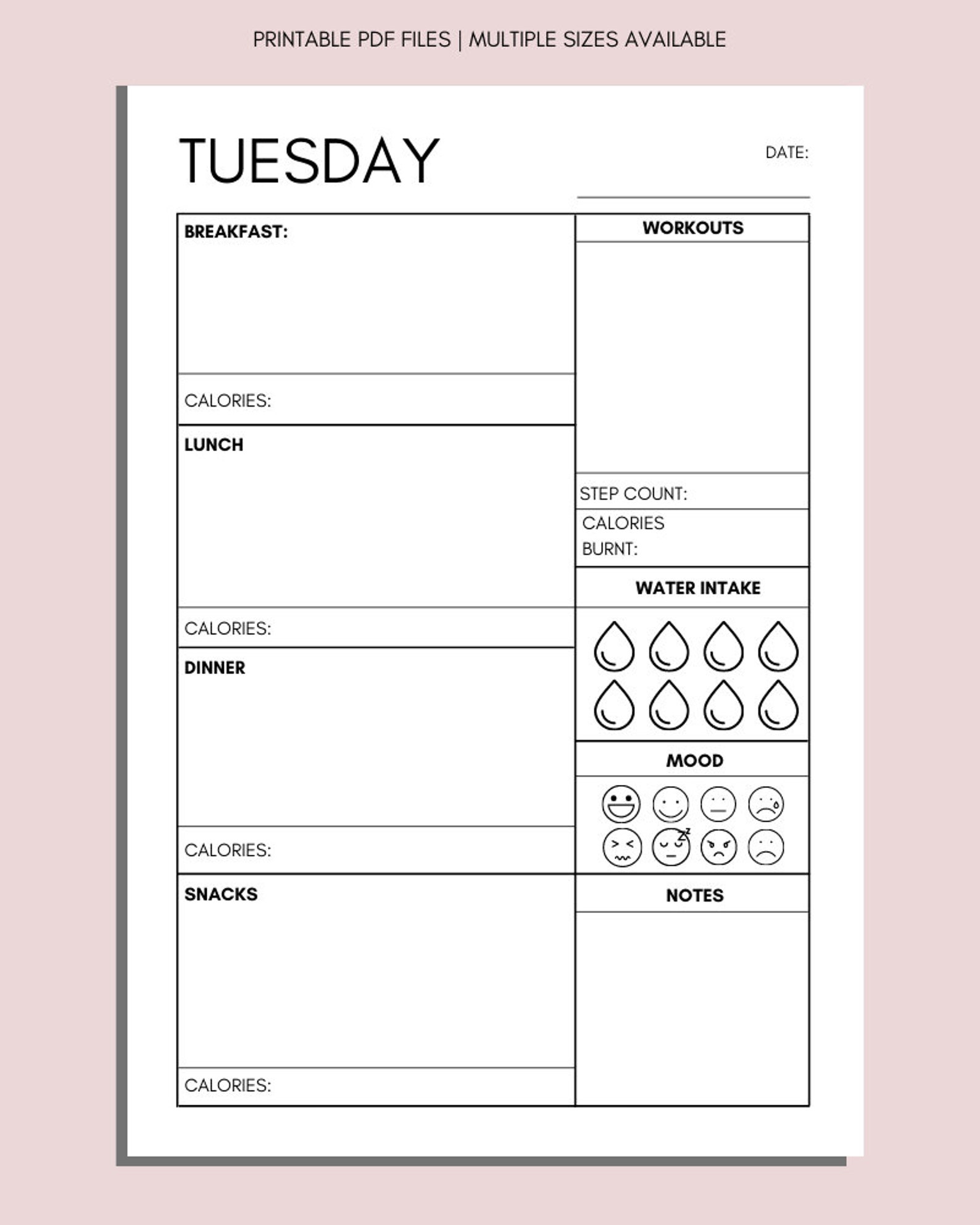 WEEKLY Daily Food Diary Printable A4 A5 Printable Daily Food - Etsy