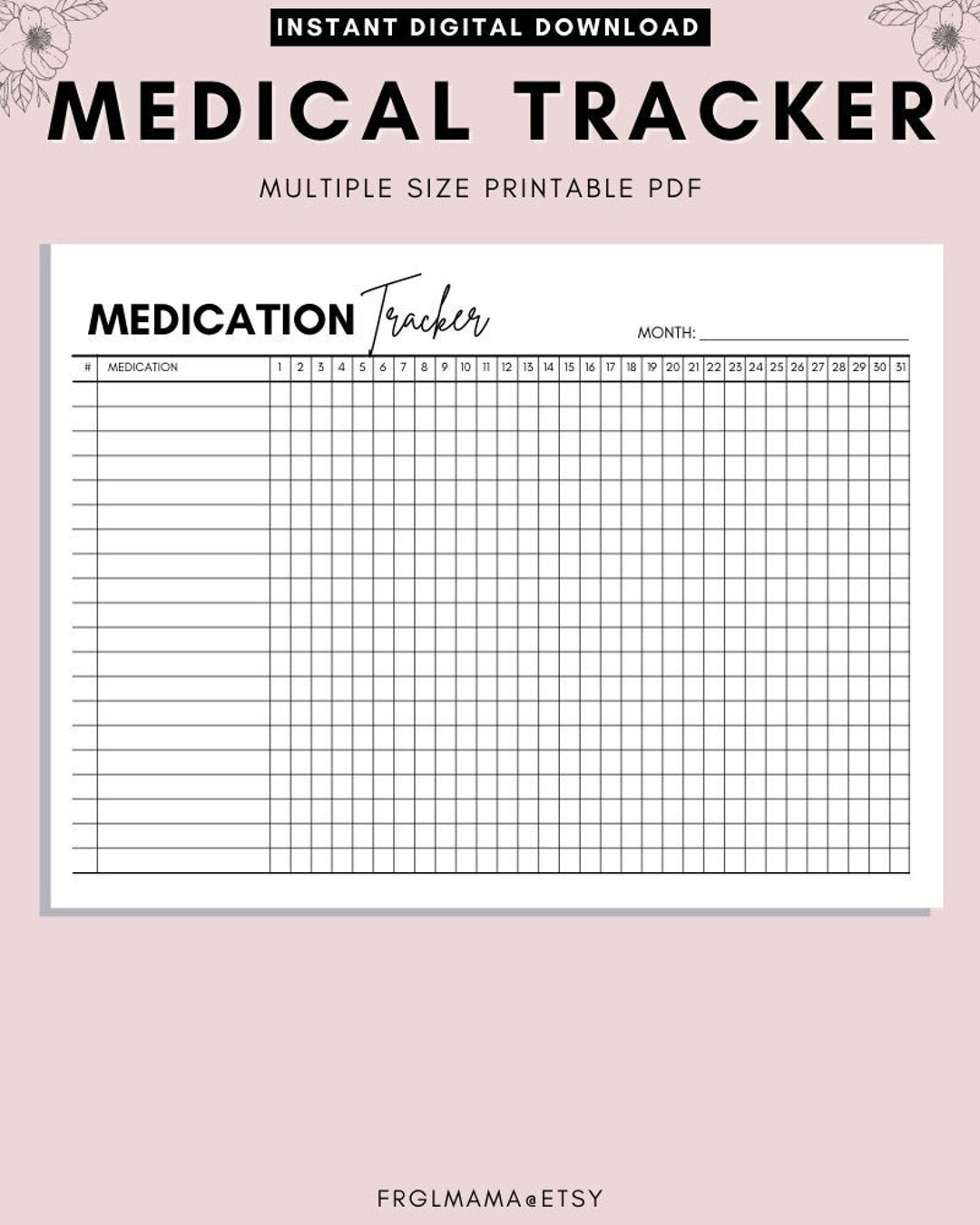 Monthly Medication Tracker Printable, Med Tracker, Chart Monthly ...