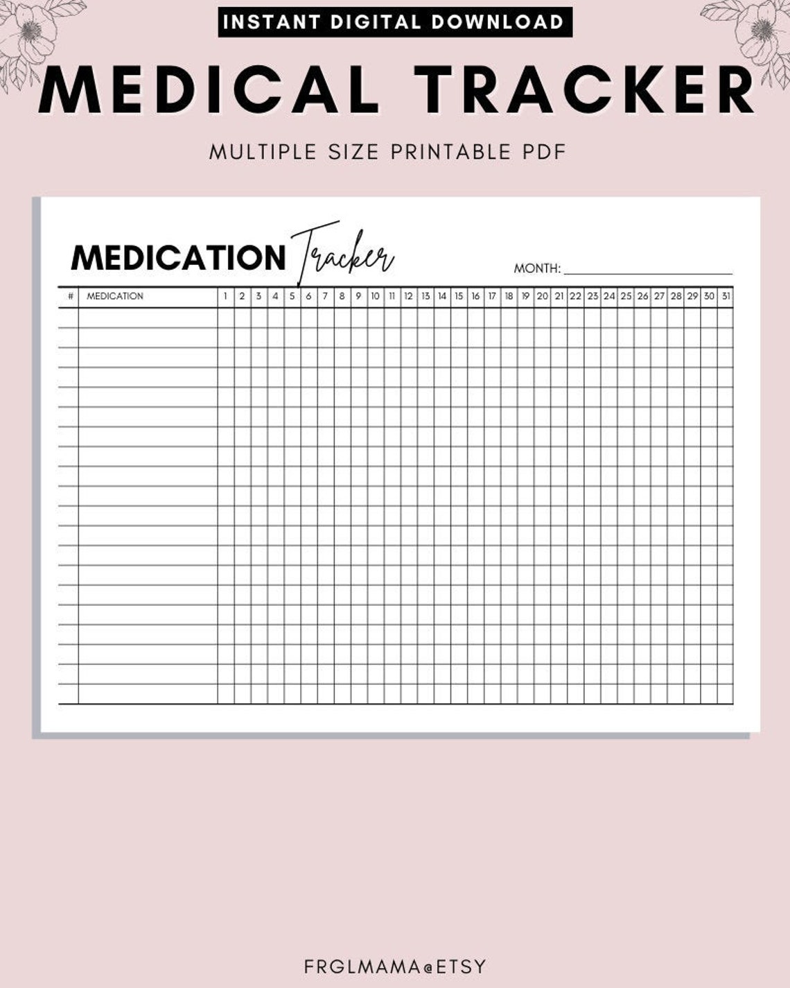 Monthly Medication Tracker Printable Med Tracker Chart | Etsy