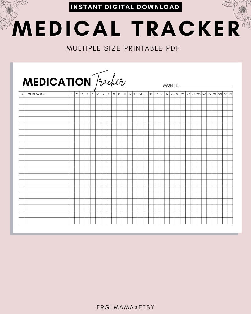 Monthly Medication Tracker Printable Med Tracker Chart - Etsy