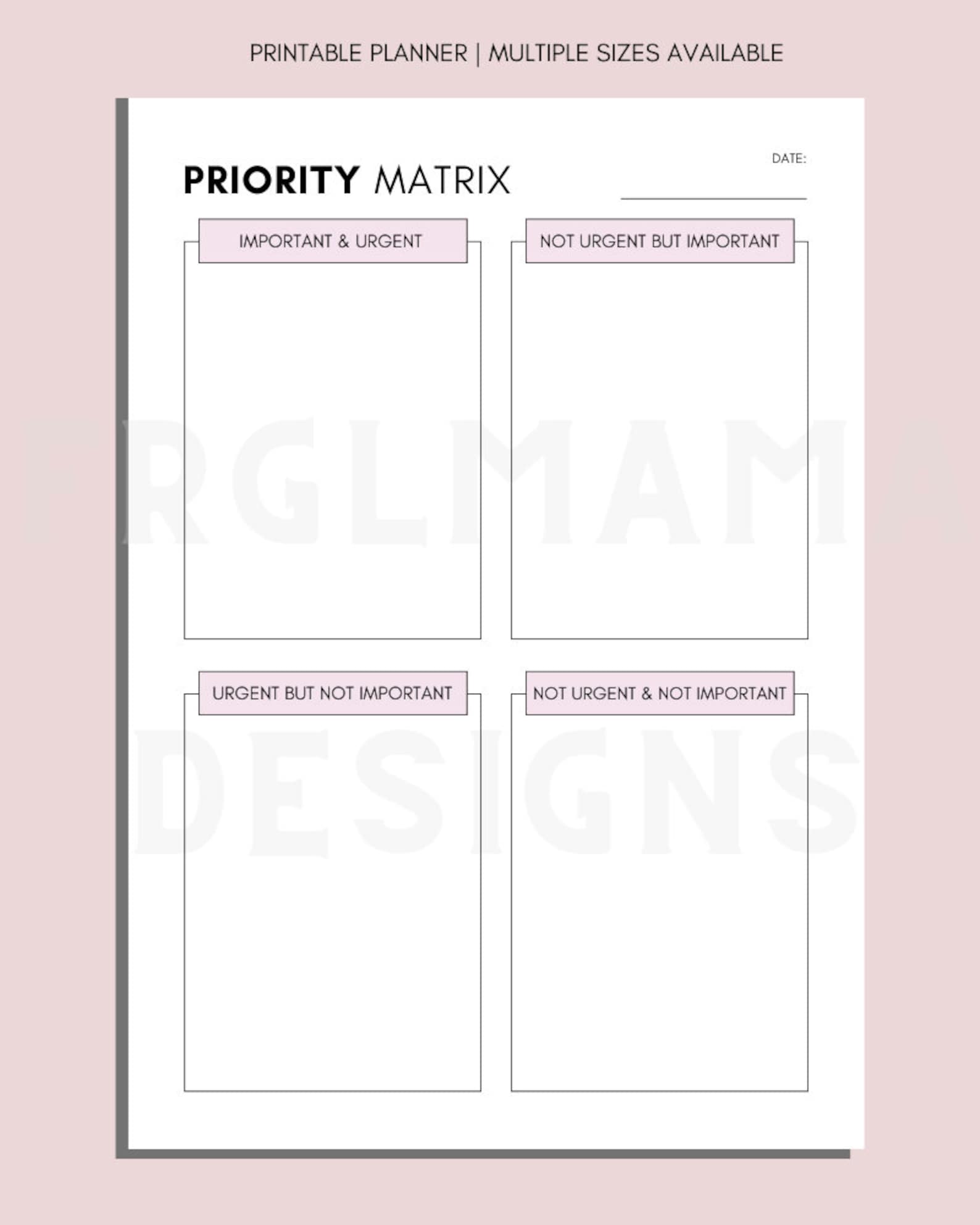 Priority Matrix Worksheet: Eisenhower Decision Planner (A4 A5 Letter ...