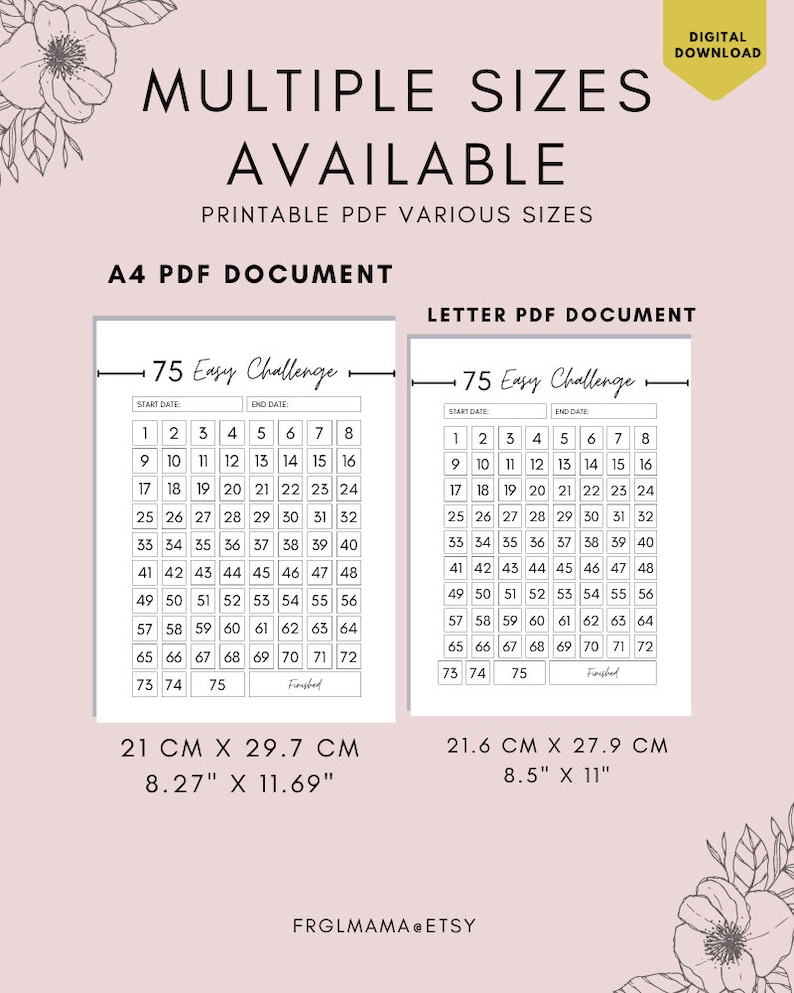75 EASY Challenge Tracker BUNDLE 75 Day Challenge Printable - Etsy