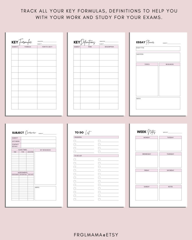 Student Planner Printable Set Student Exam Prep Kit - Etsy