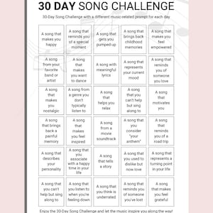 30 Day Song Challenge Printable, 30 Day Good Mood Challenge Printable ...