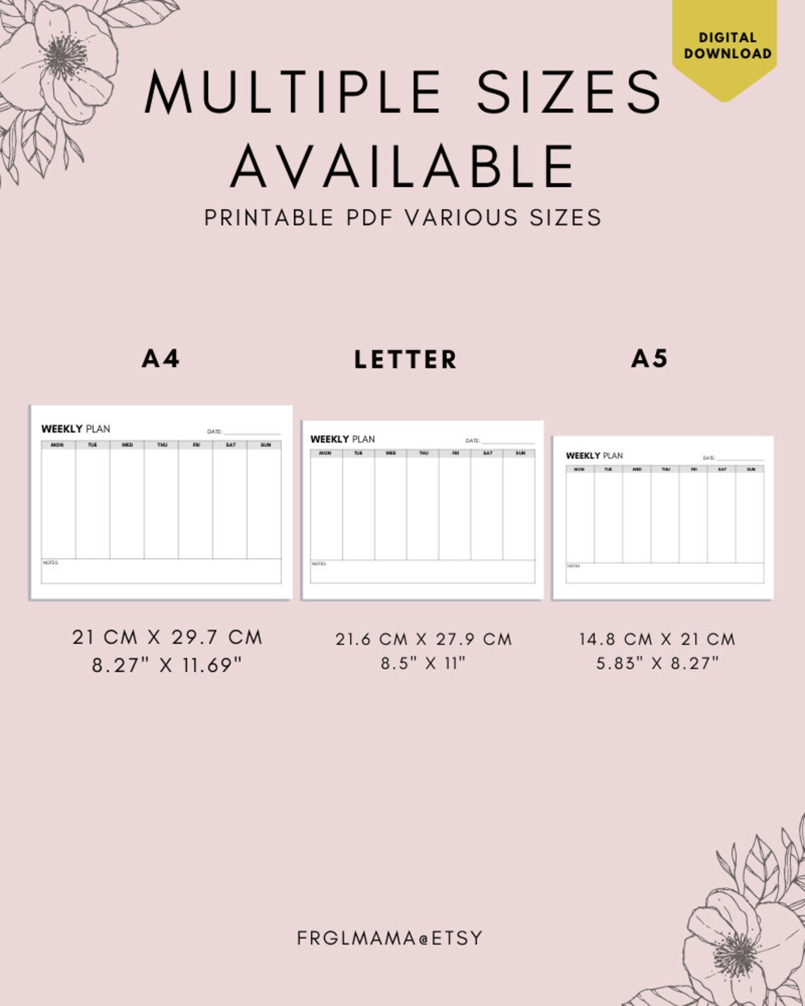 Weekly Planner Printable Landscape Minimalist Weekly - Etsy