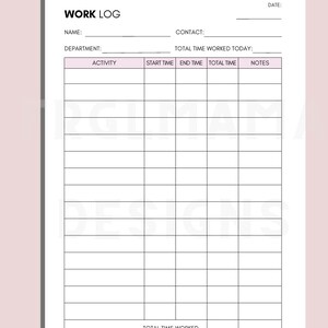 Work Log, Working Time Log, Time in and Out, Timesheet Tracker, Time ...