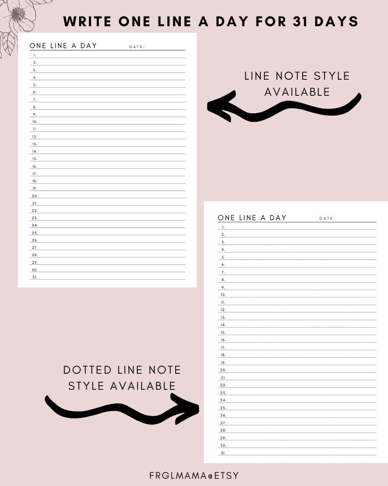 One Line A Day Printable Journal: Minimalist Daily Reflection (PDF) - Etsy