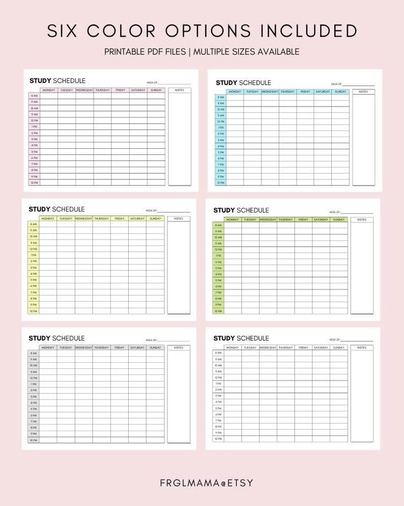 Minimalist Study Schedule Printable Set: Hourly, Weekly Timetable (A4 ...