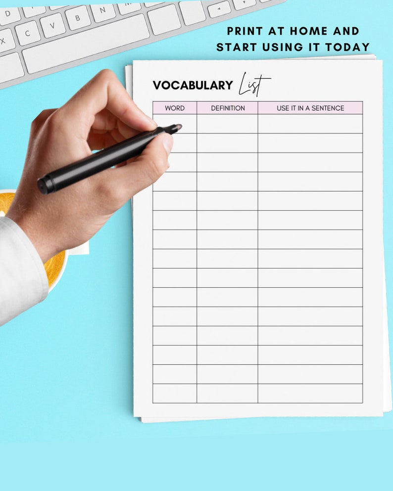 Vocabulary List Printable: Language Study Worksheet (PDF) - Etsy