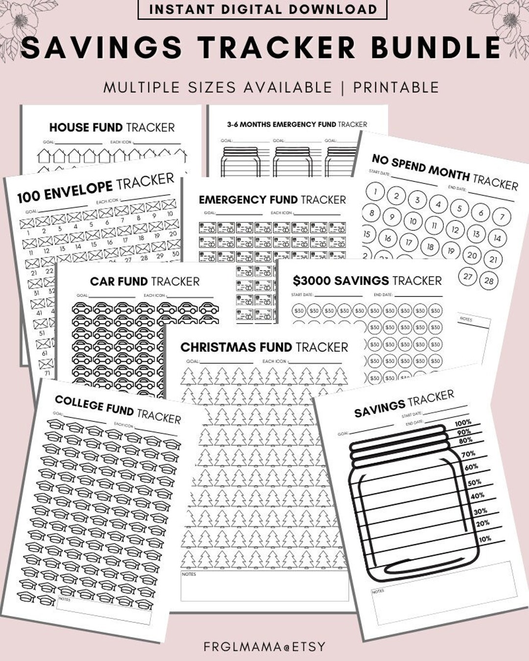 Savings Tracker Printable Bundle: Emergency Fund, Budget Template ...