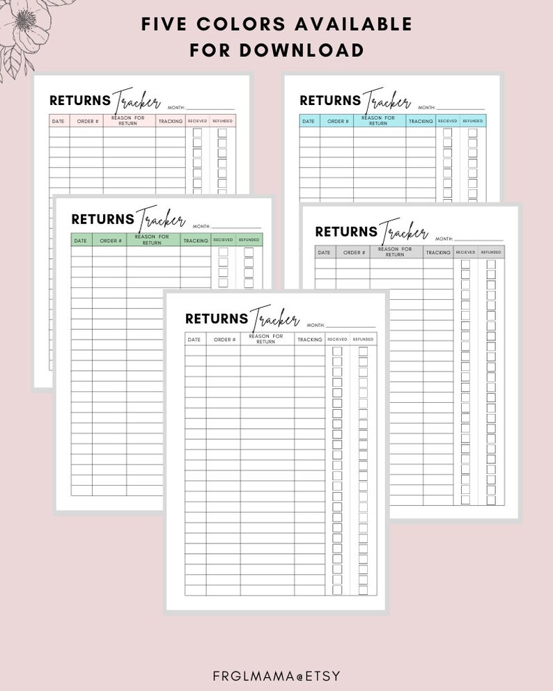 Printable Returns Tracker Online Business Return Sheet Sales - Etsy