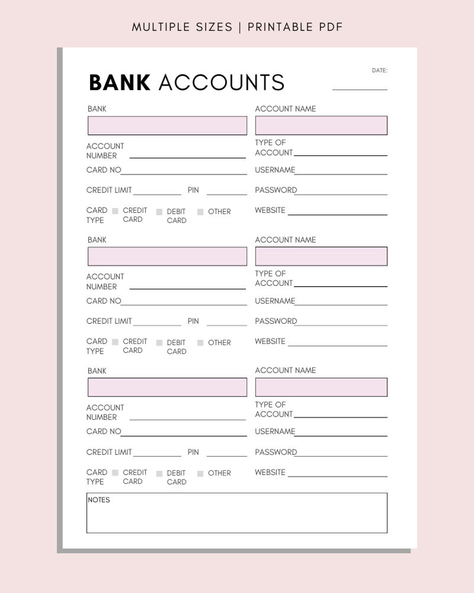 Bank Account Tracker Printable: Banking Log, A4 A5 Letter (digital ...