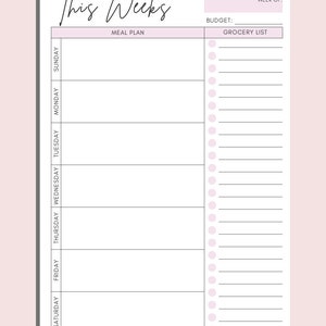 Weekly Meal Planner & Grocery List Printable PDF Digital - Etsy