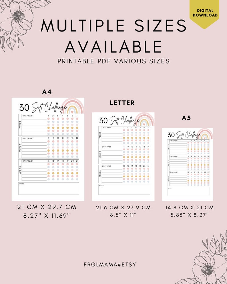 30 Soft Challenge Tracker Printable, Habit & Fitness Journal (digital ...