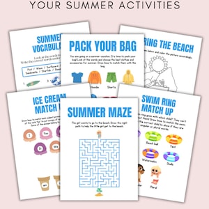 Summer Kids Activity Workbook: Printable Holiday Planner (digital ...