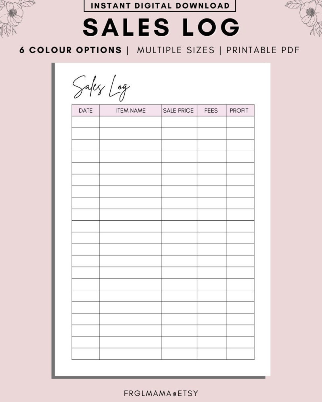 Sales Log Printable: Business Sales Tracker (A4 A5 Letter PDF) - Etsy