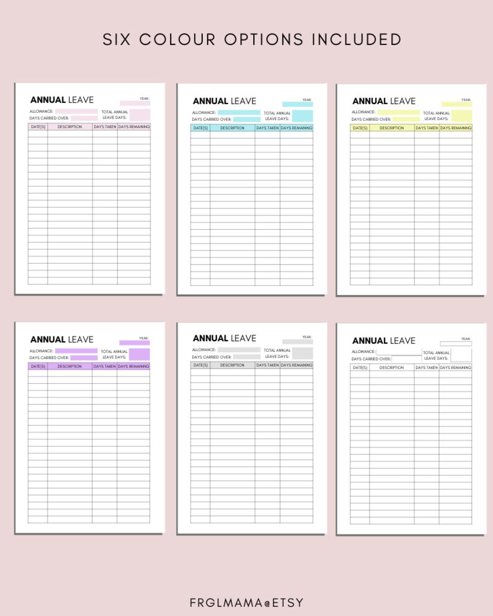 Annual Leave Tracker Printable