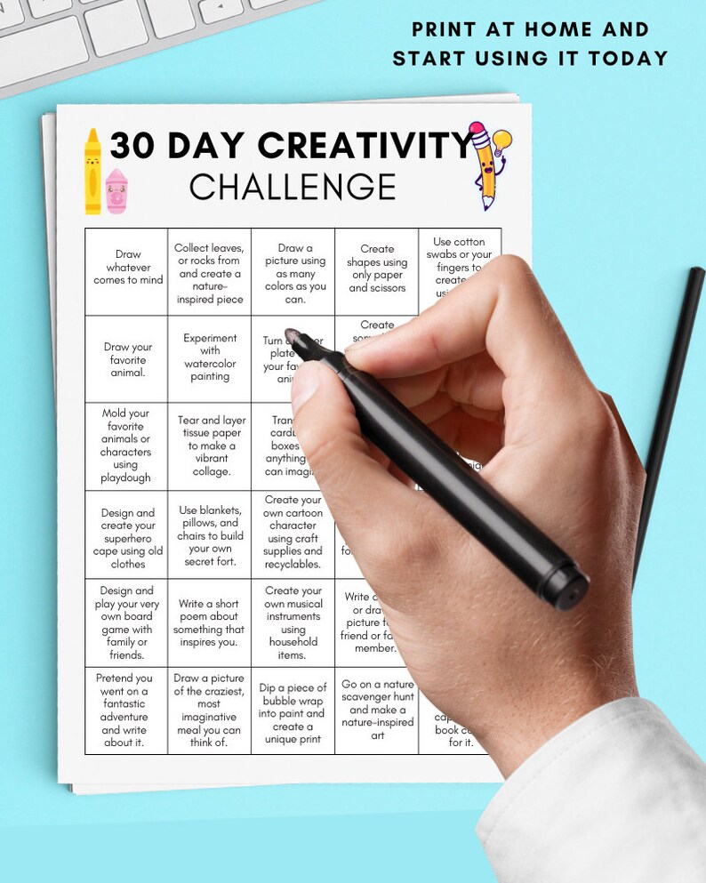 Kids Creativity Challenge: 30 Day Drawing Prompts (printable PDF) - Etsy