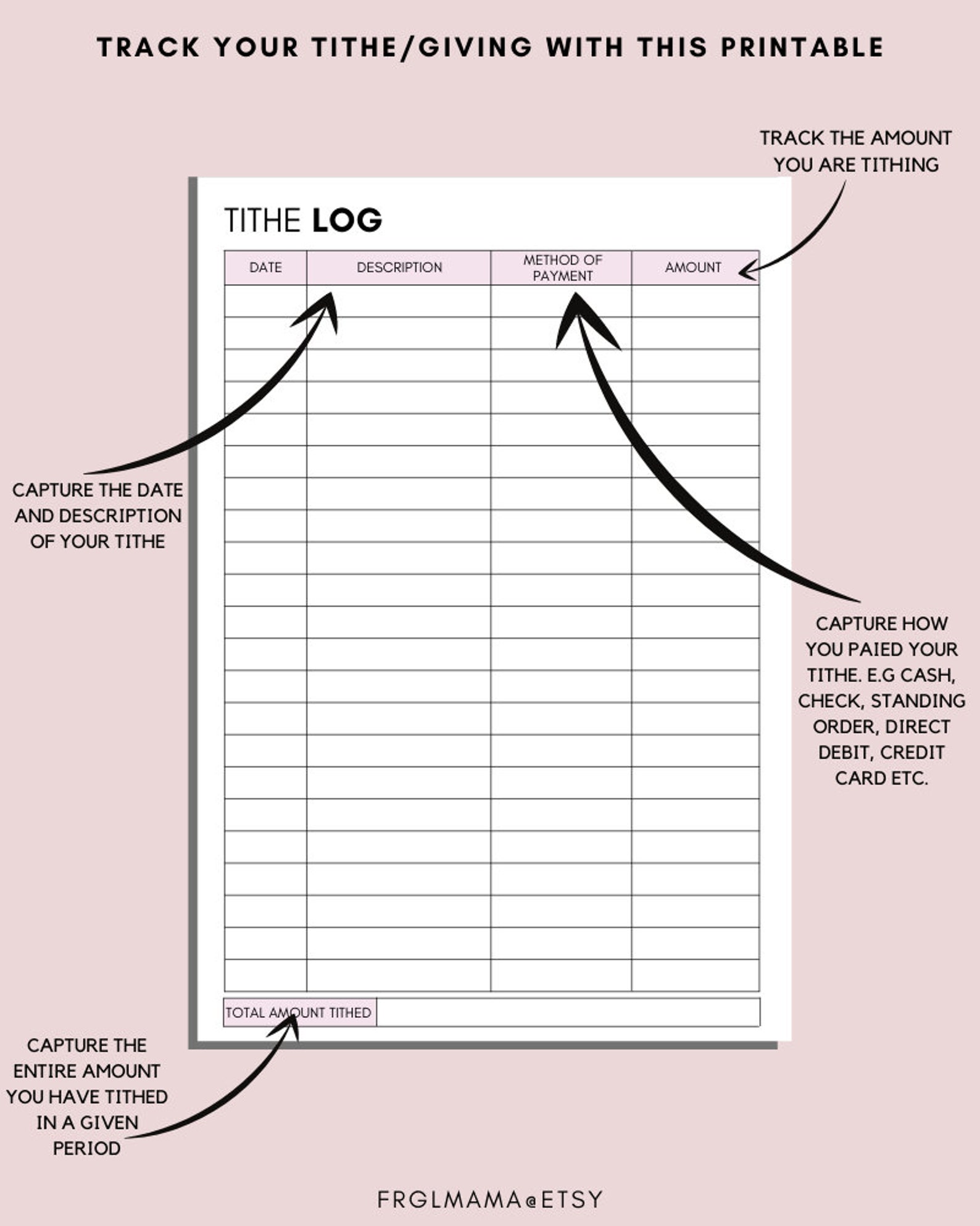 Printable Tithe Record One Page Giving Log Financial - Etsy