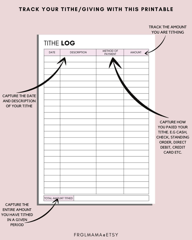 Printable Tithe Record One Page Giving Log Financial - Etsy