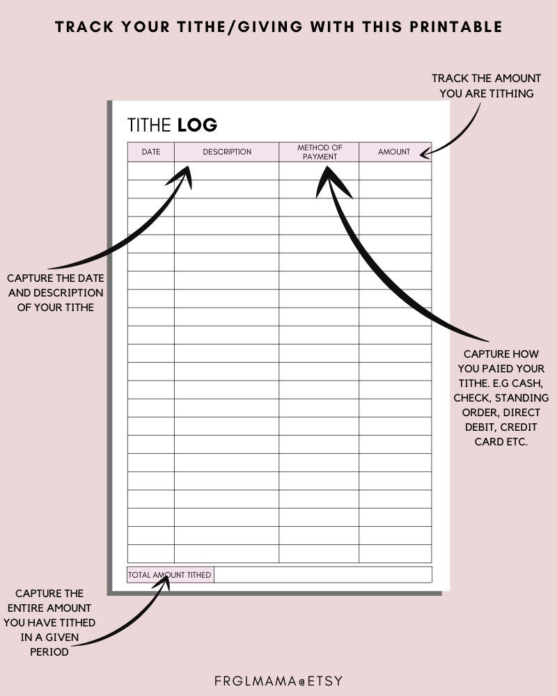 Printable Tithe Record One Page Giving Log Financial - Etsy